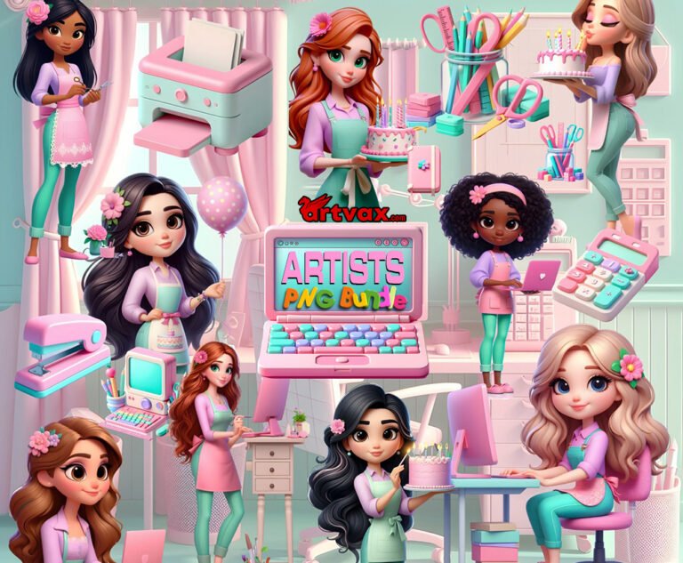 Artists PNG Bundle | Creative Female Characters & Craft Tools for DIY ...