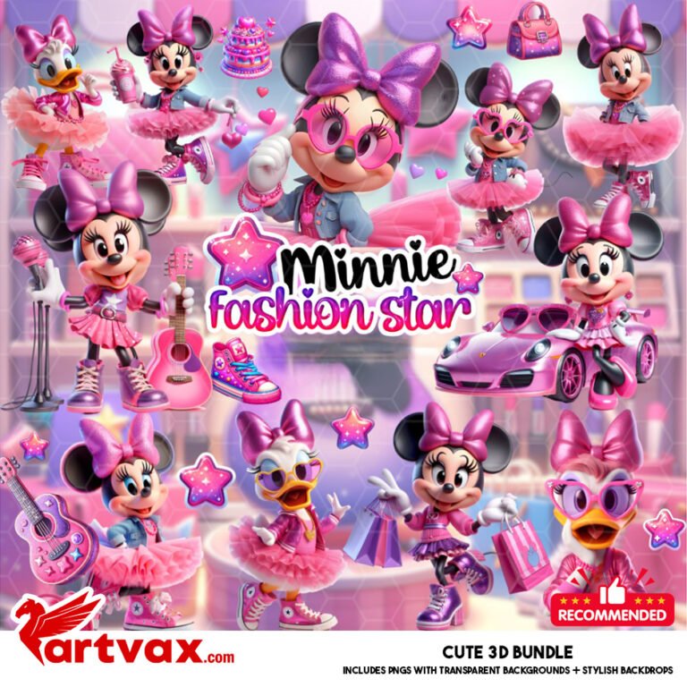 Minnie Fashion Star PNG Bundle | Cute Minnie Mouse 3D Clipart | Pink ...