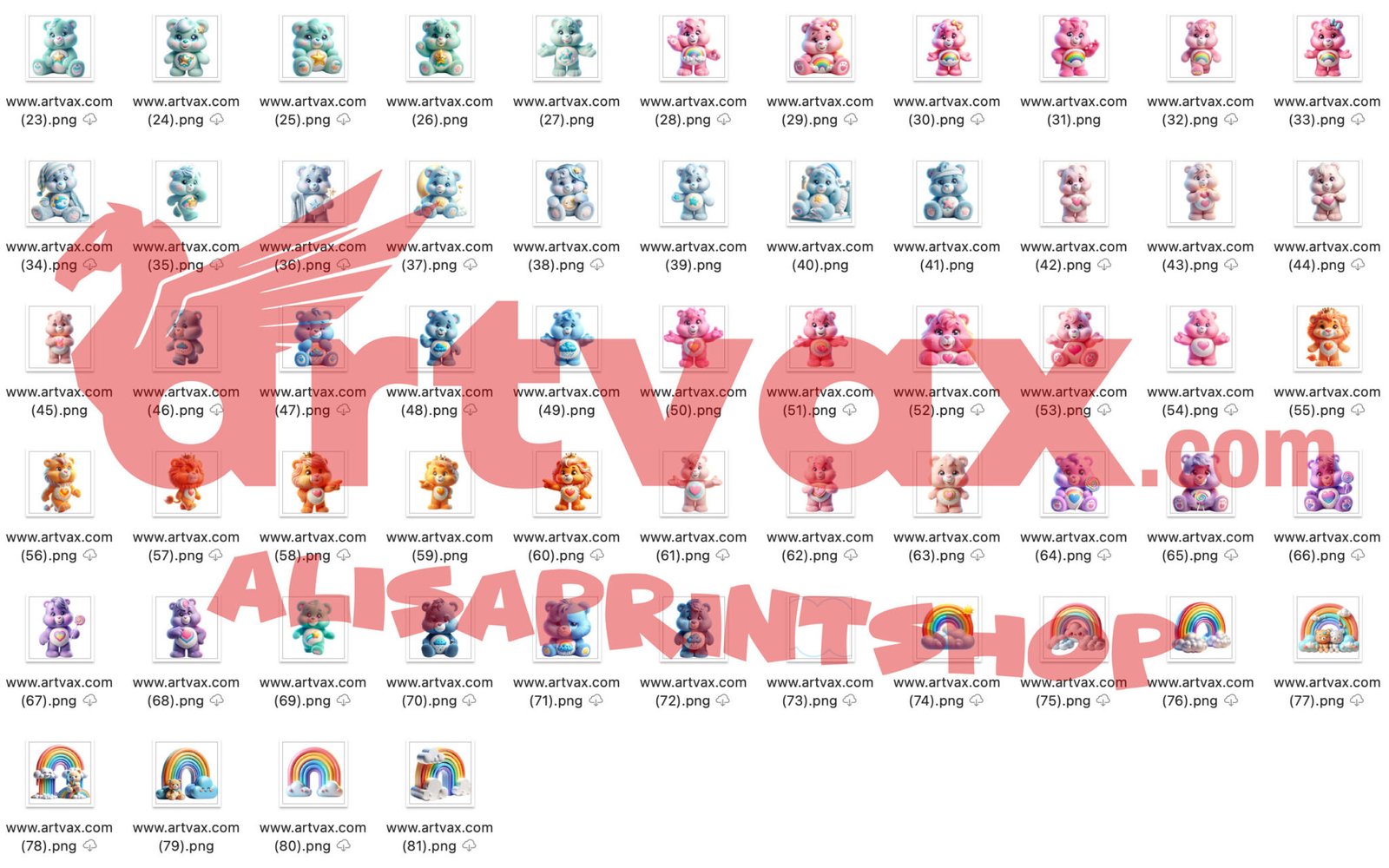 Care Bears Clipart Bundle – Cute 3D Bear PNGs with Rainbow, Hearts ...