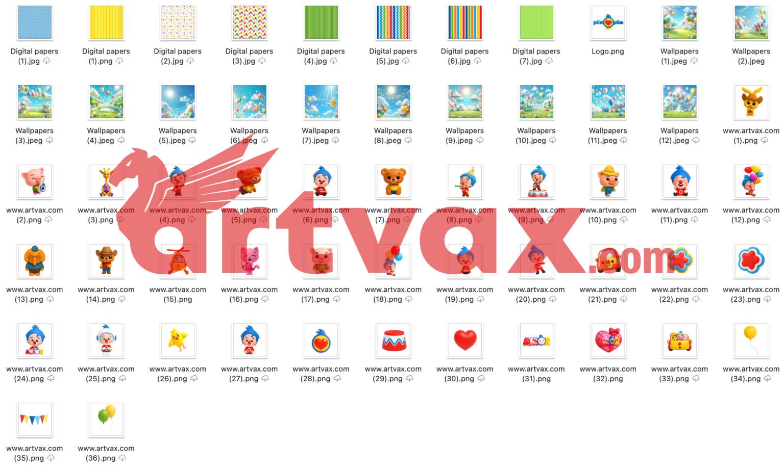 Plim Plim PNG Bundle – Cute 3D Cartoon Characters, Balloons & Backdrops ...