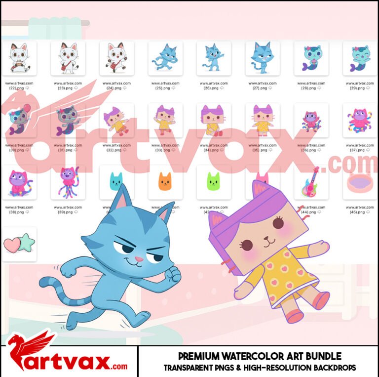 Gabby's Dollhouse Clipart Bundle | Watercolor Gabby and Cats PNGs ...