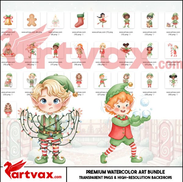Christmas Elf Clipart Bundle | Watercolor Cute Elves PNGs | Digital ...