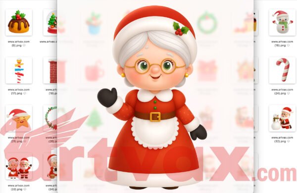 Santa Claus Clipart Bundle | 3D Mrs Claus Reindeer PNGs | Digital ...