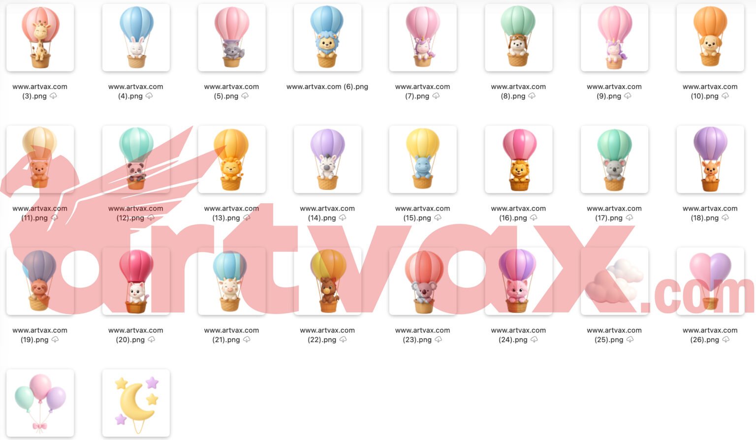 3D Hot Air Balloon Animals PNG Bundle, Nursery Sublimation, Baby Shower ...