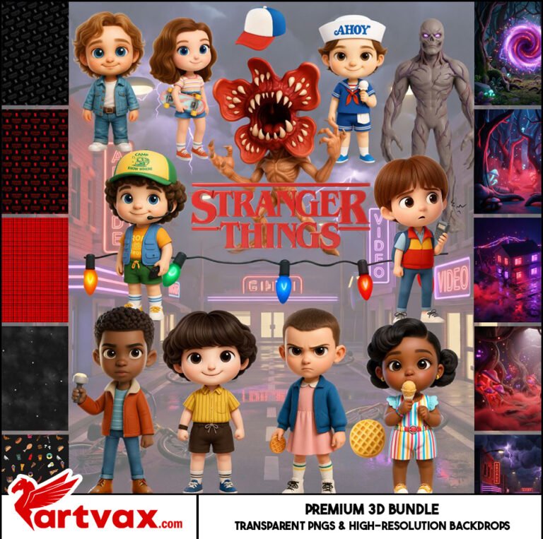 Stranger Things PNG Bundle | 3D Cute Characters Clipart | Eleven Dustin ...