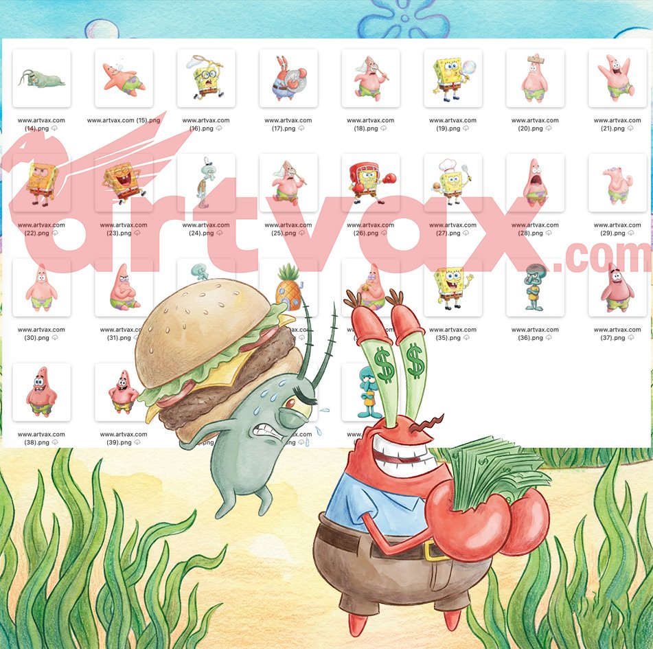 SpongeBob Watercolor PNG Bundle | Patrick Star Squidward Mr. Krabs ...