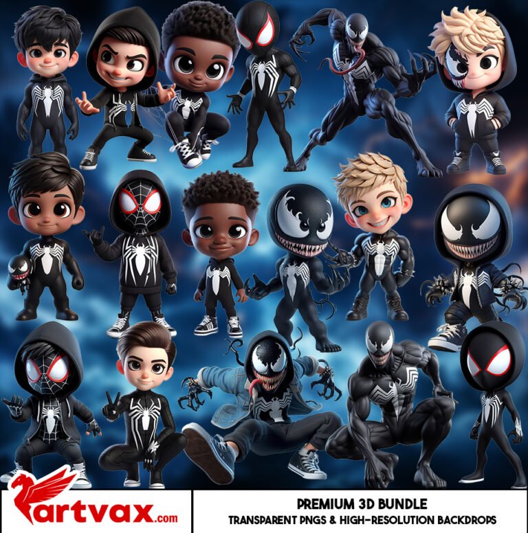 Venom and Miles Morales 3D PNG Bundle | Chibi Spider-Verse Clipart ...